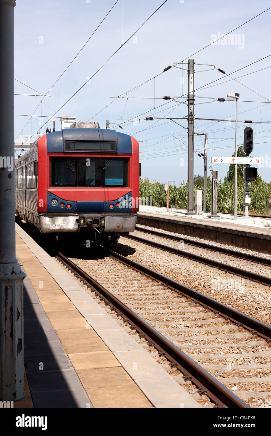 Front view of a moving train on a cloudy day Stock Photo - Alamy