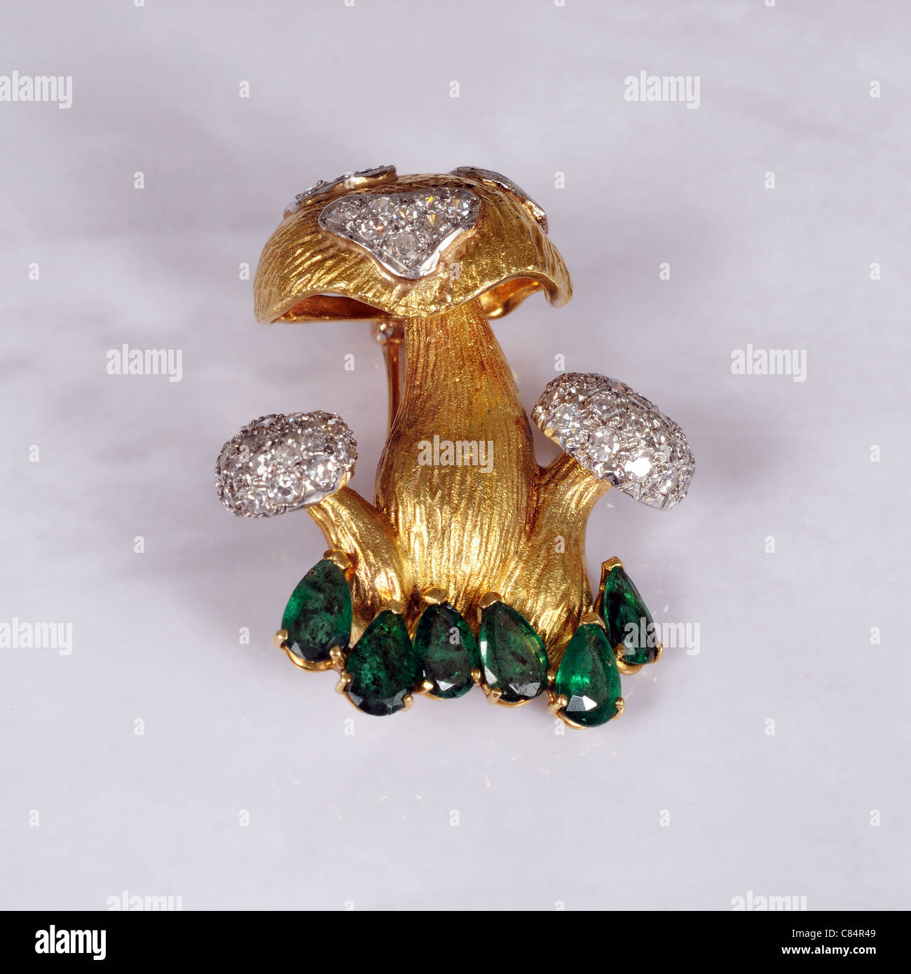 Yellow gold, emerald and diamond toadstool brooch, England, UK, Great ...