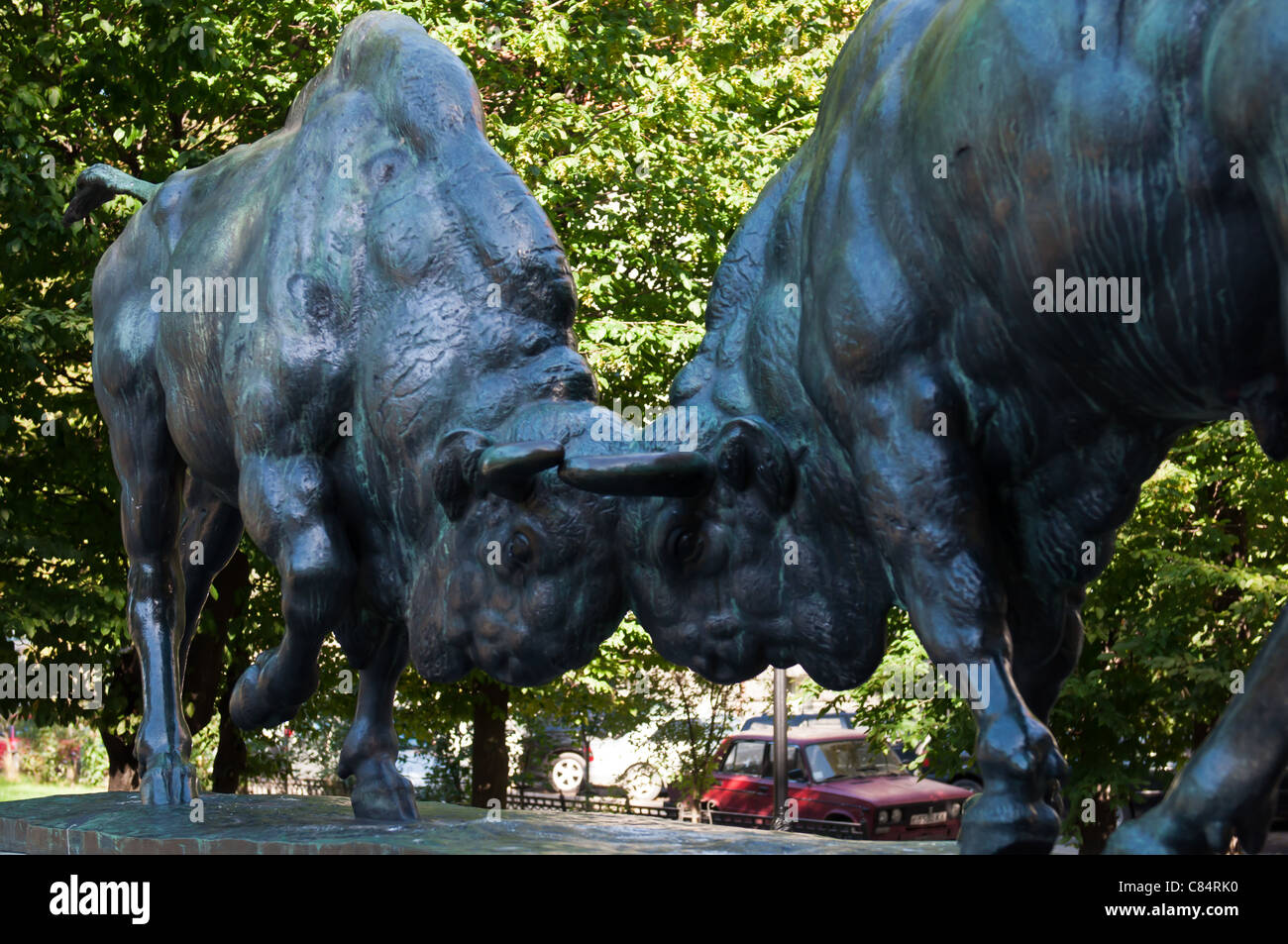 Sculpture two buffalo. The city of Kaliningrad in Russia Stock Photo ...