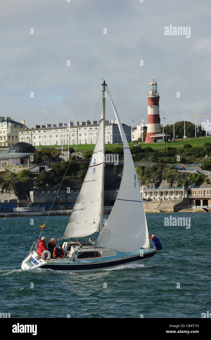 Sailing boat off the Devonshire coast at Plymouth England UK With a ...