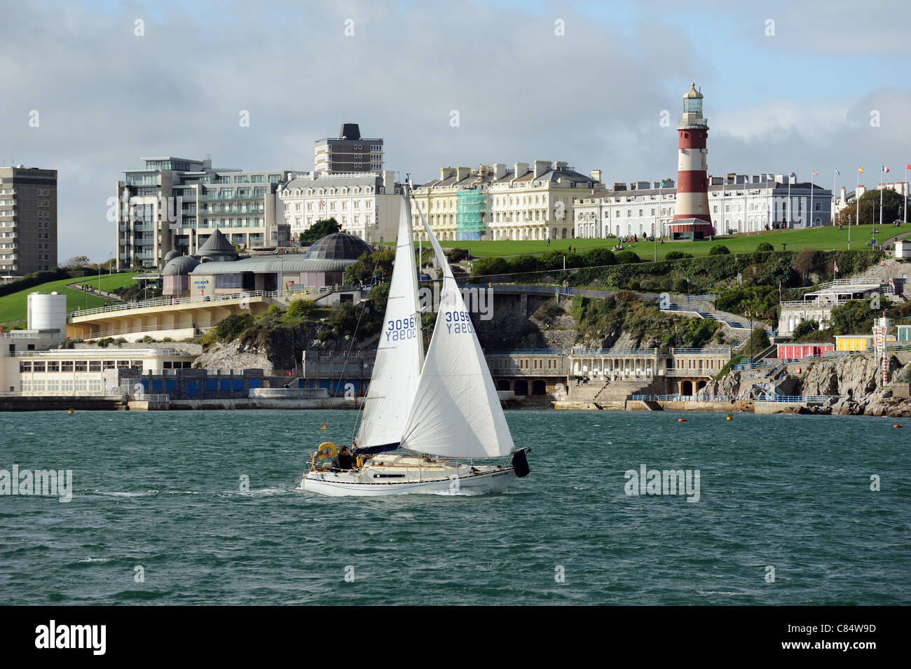 Sailing boat off the Devonshire coast at Plymouth England UK With a ...