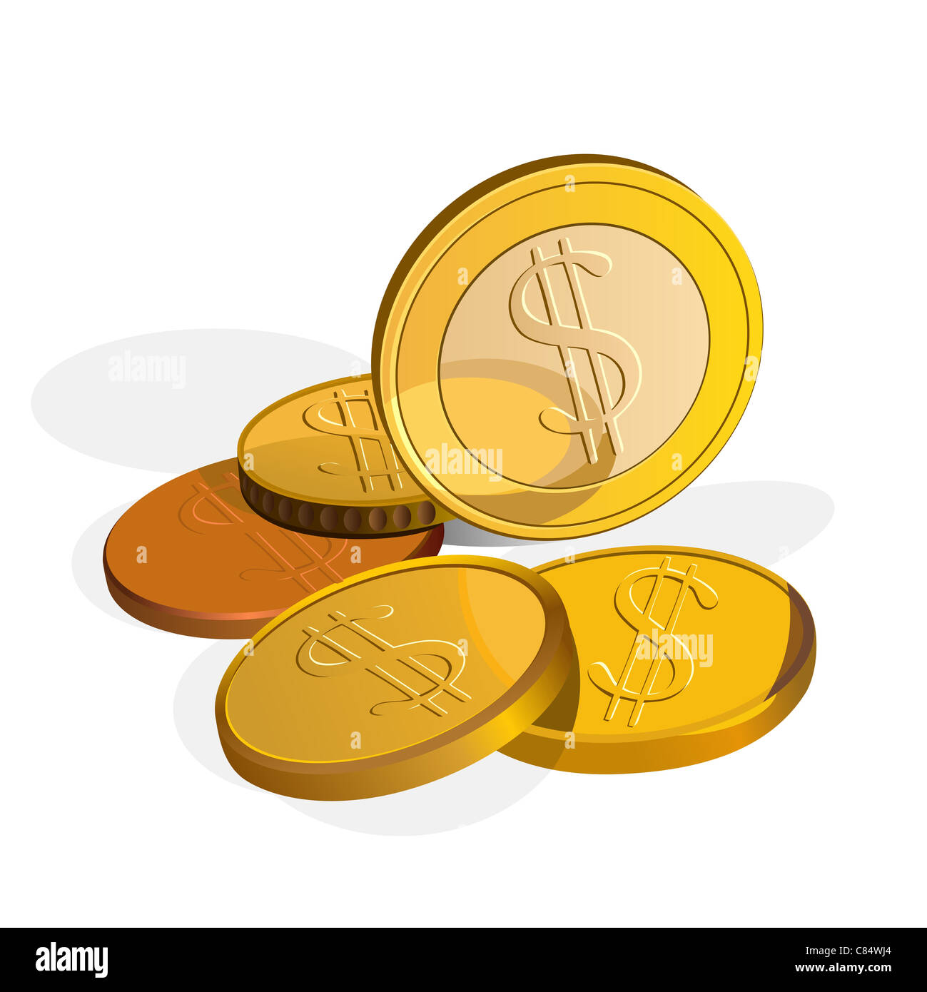 vector Dollar coins, one stands on the edge Stock Photo - Alamy