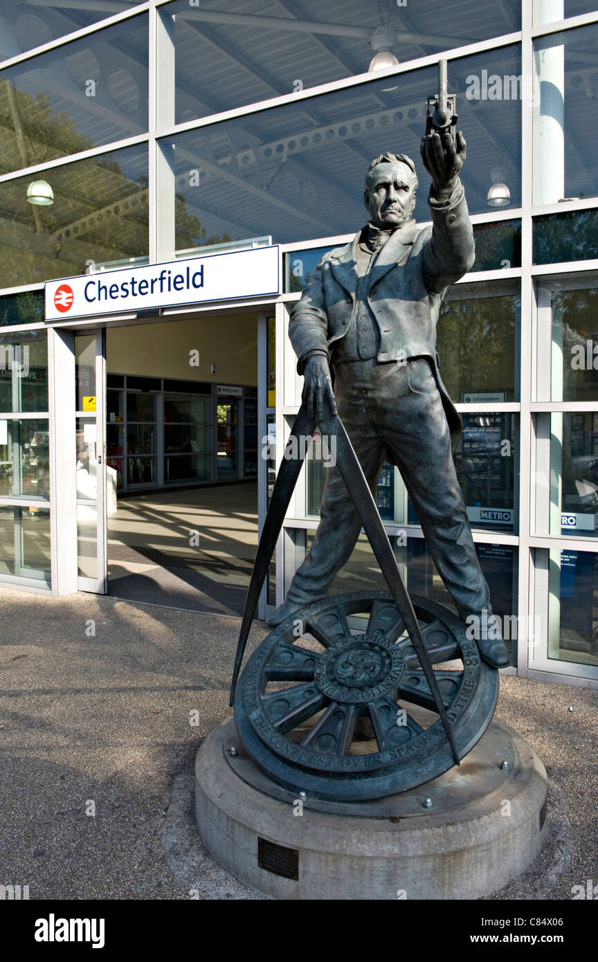 A bronze statue of George Stephenson outside Chesterfield Railway ...