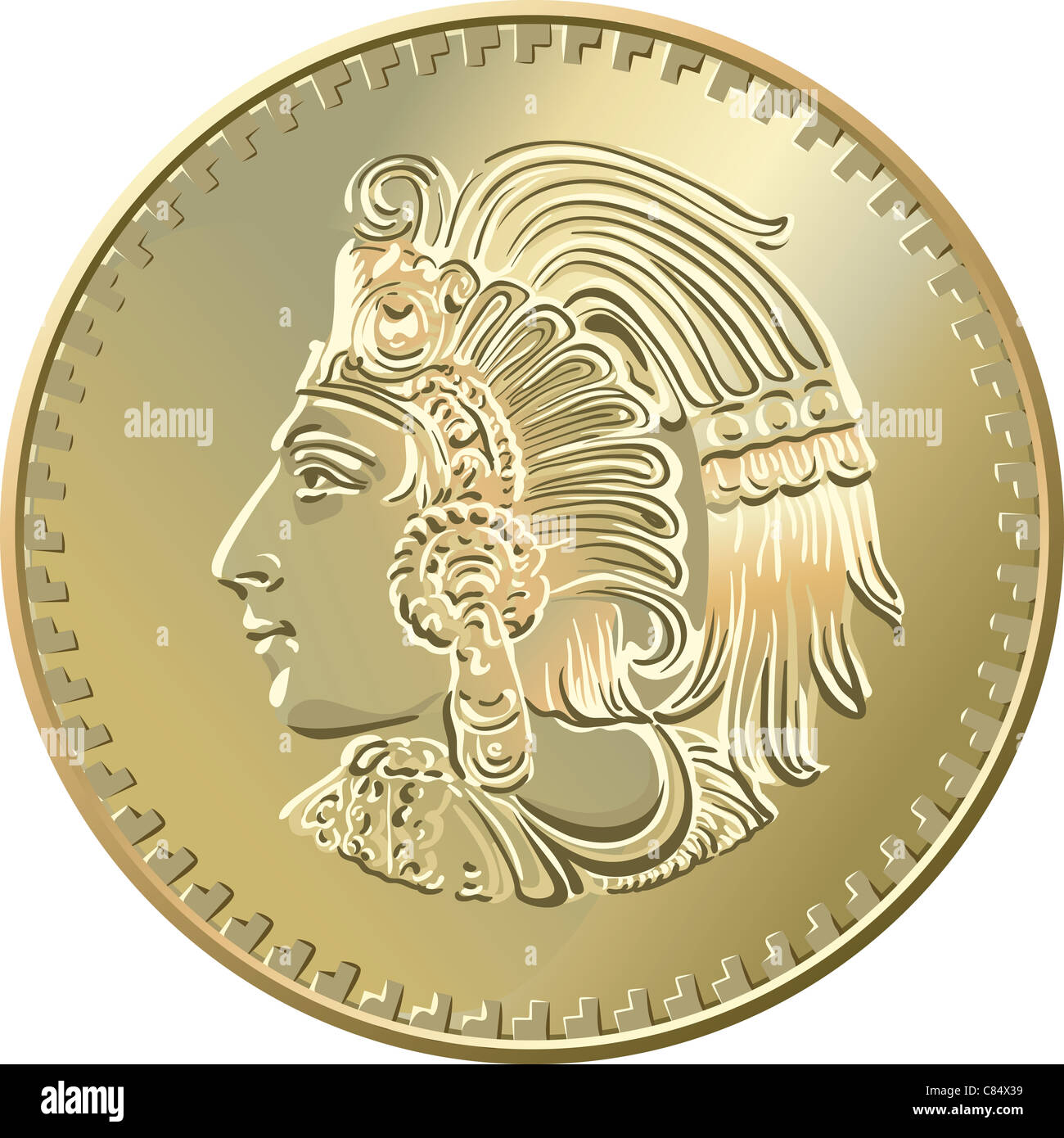 Mexican money, Gold Coin with image of Indians Stock Photo - Alamy