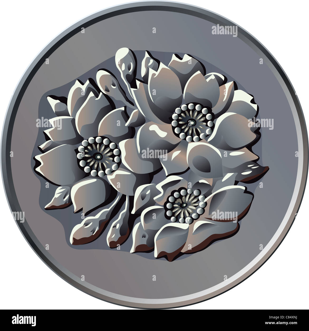 Japanese money, silver coin one hundred yen, with the image of cherry ...
