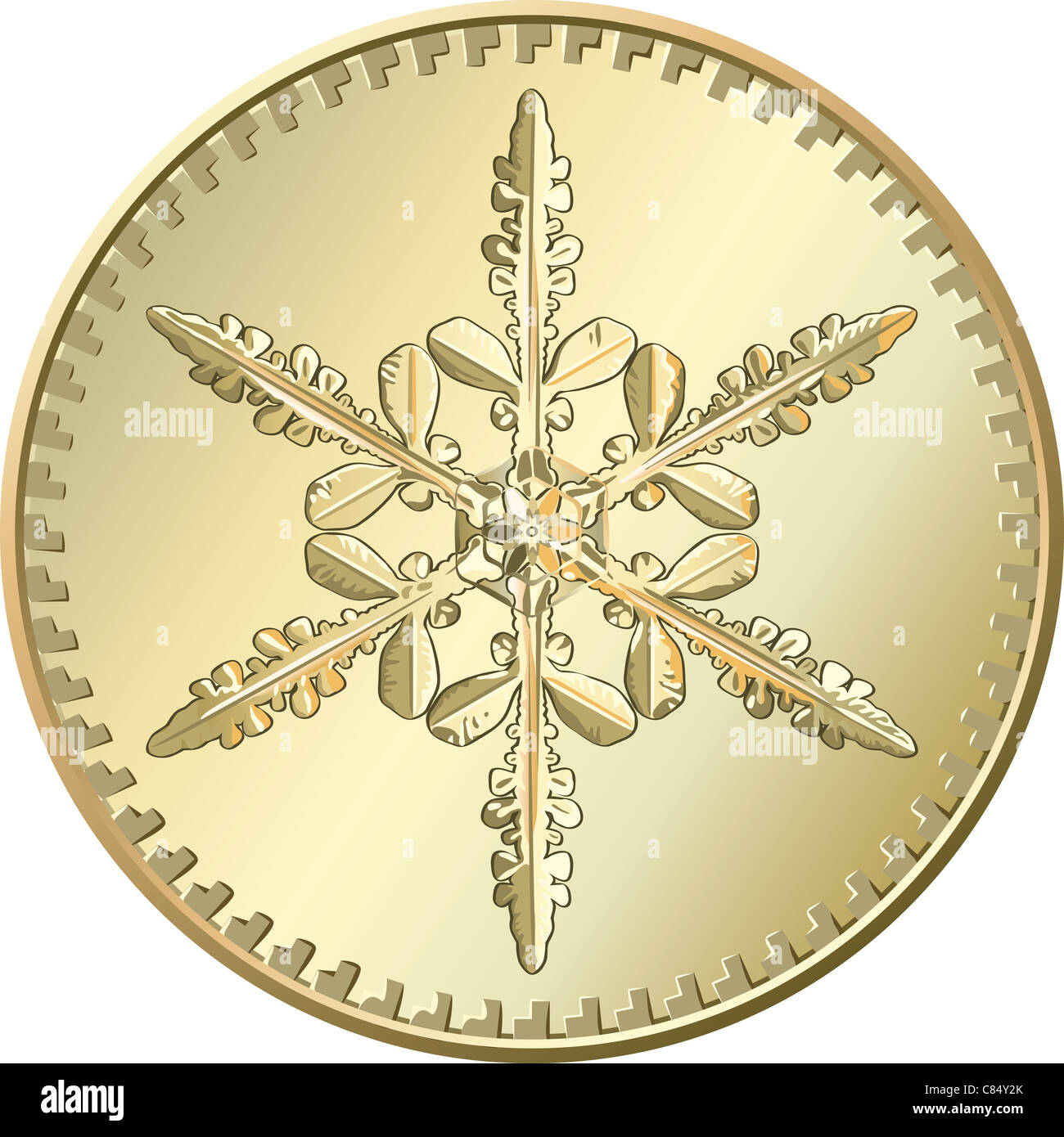 shiny gold round coin with snowflake Stock Photo - Alamy