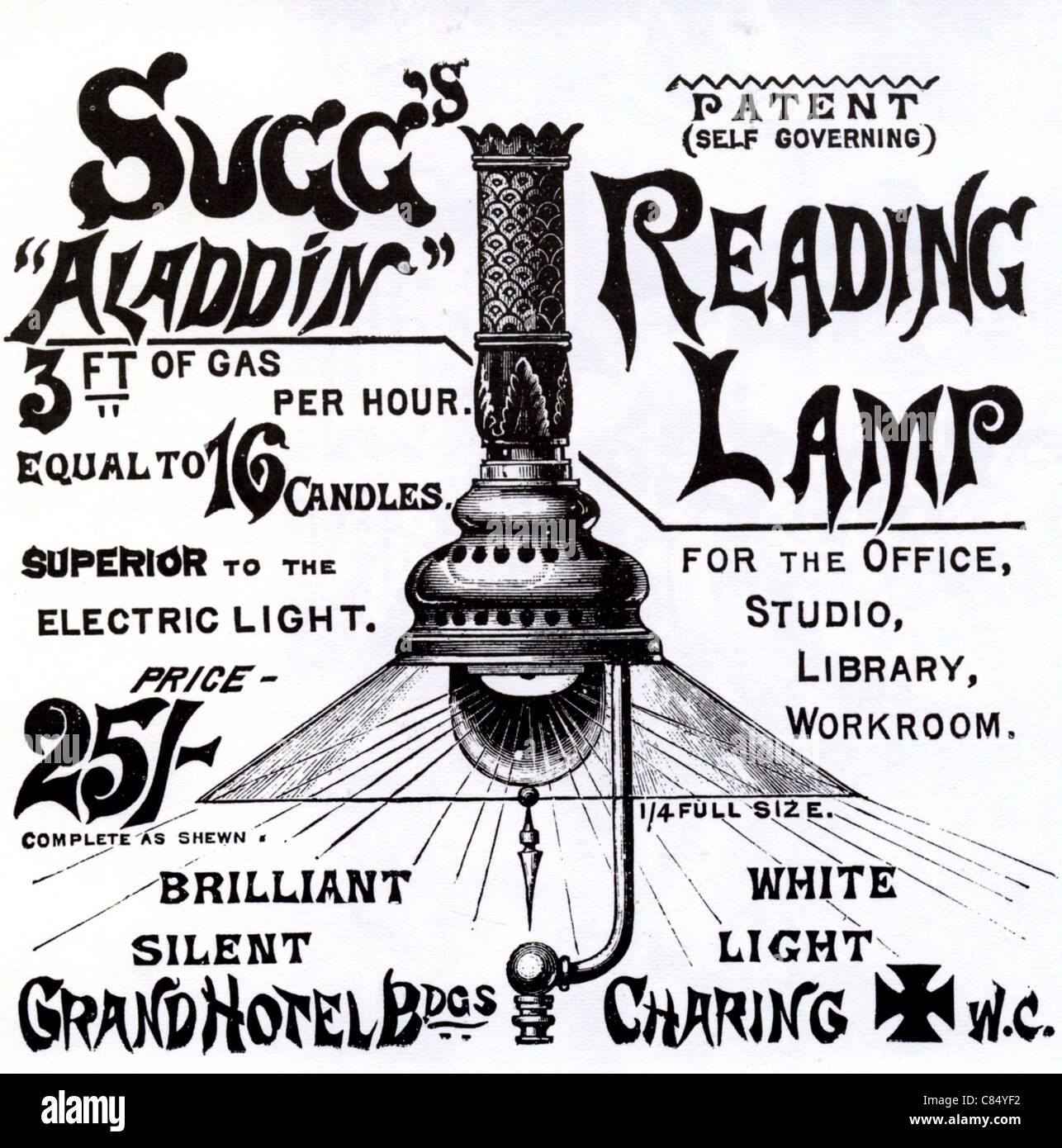 GAS READING LAMP An 1887 advert for the Sugg's Aladdin lamp Stock Photo ...