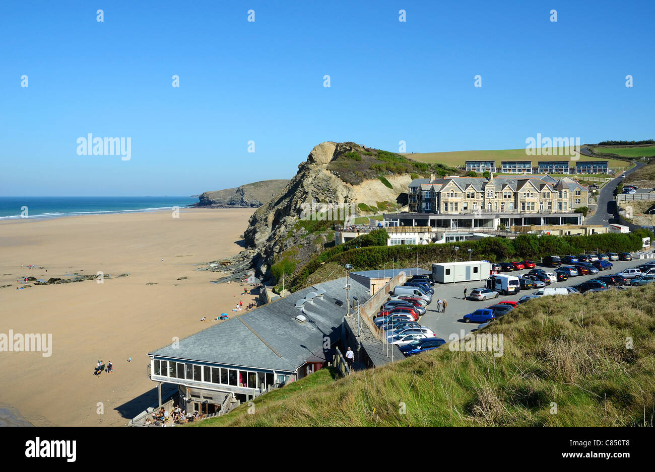 Hotel overlooking watergate bay near newquay in cornwall, uk Stock ...
