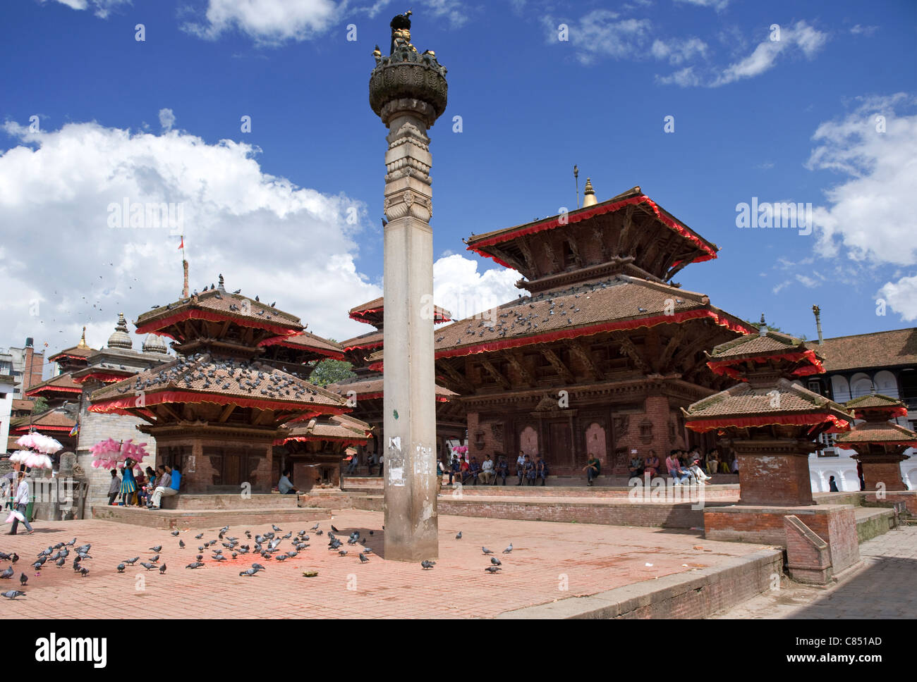 A view of the King Pratap Malla's column and Jagannath Temple in Durbar ...