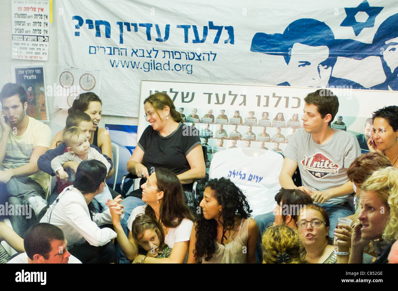 Aviva Shalit (black shirt center), mother of abducted IDF soldier Gilad ...