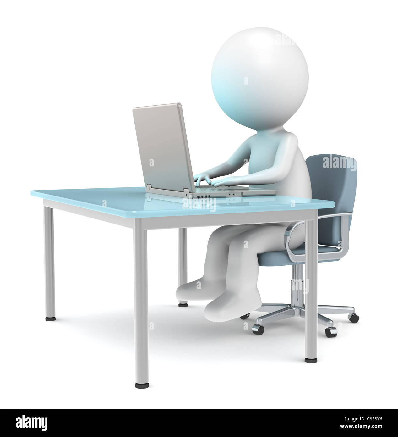 3D little human character at the desk. Business People series Stock ...