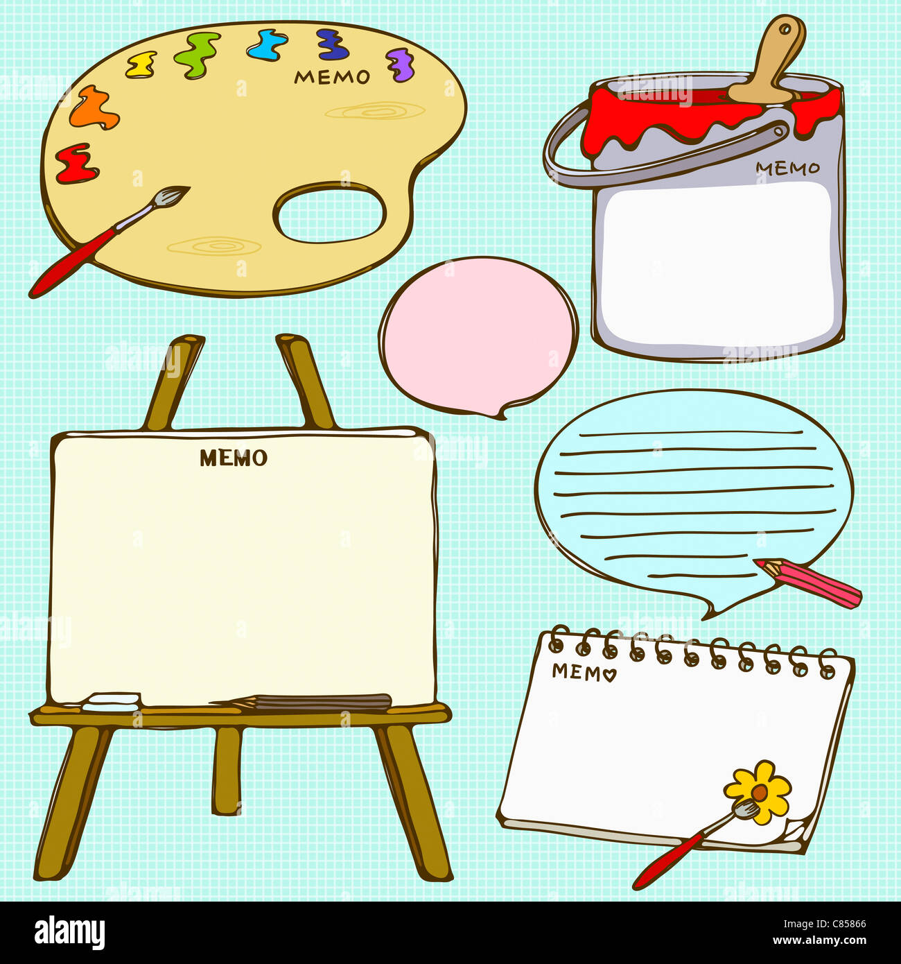 Various types of memo with paint tools Stock Photo - Alamy