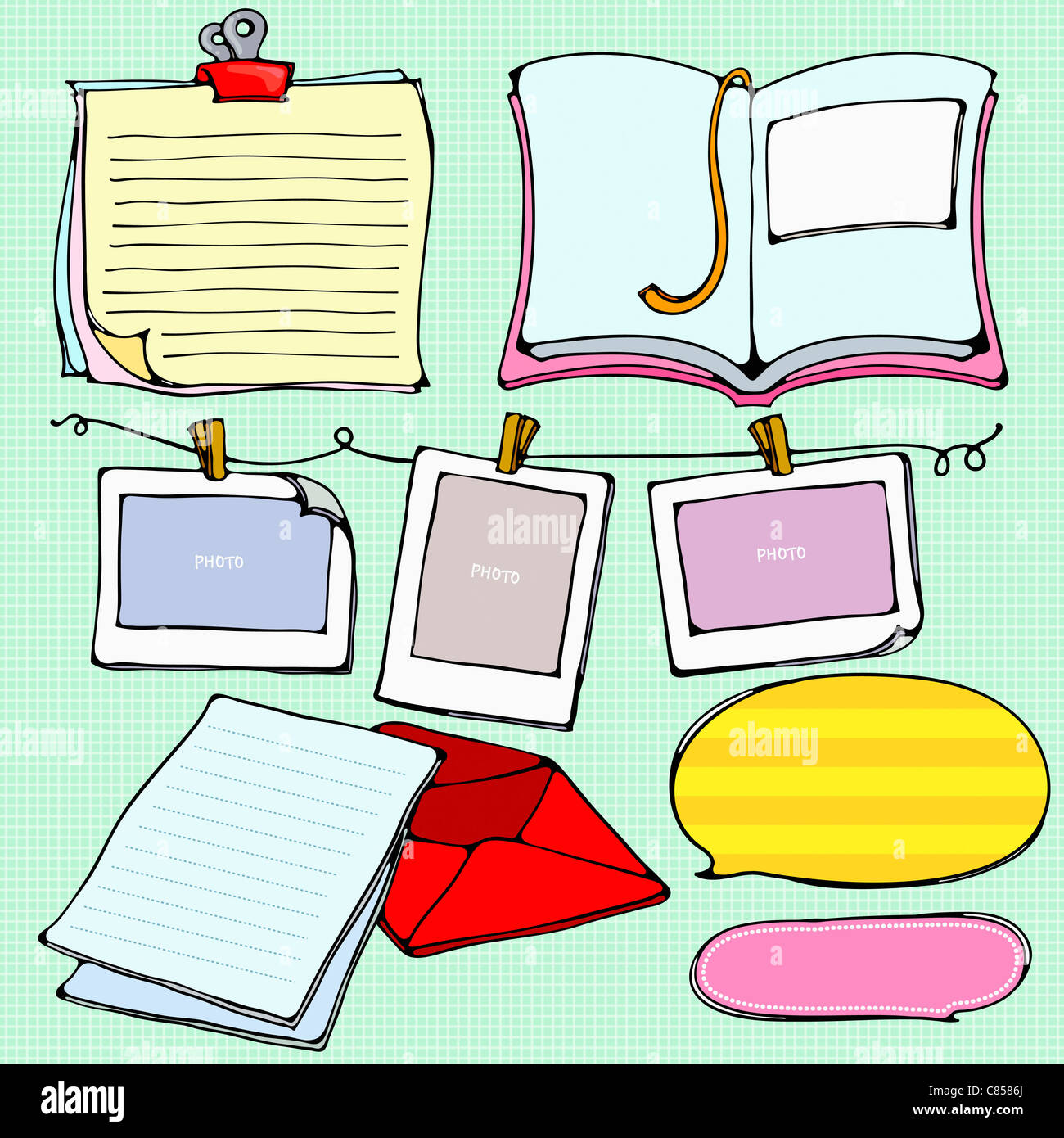 Various types of memo with book and photo Stock Photo - Alamy