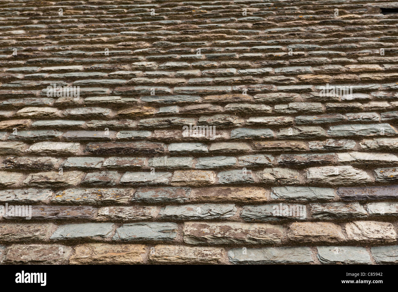 Hand made individual shale and slate roof tiles typical of old North ...