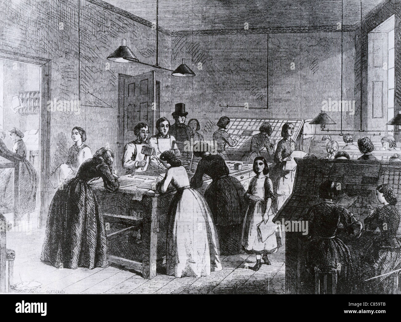 WOMEN COMPOSITORS at the printing office of the Victoria Press, Great ...