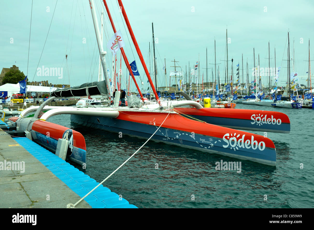 Route du Rhum 2010, trimaran Sodebo, racing boat in the port of St Malo ...