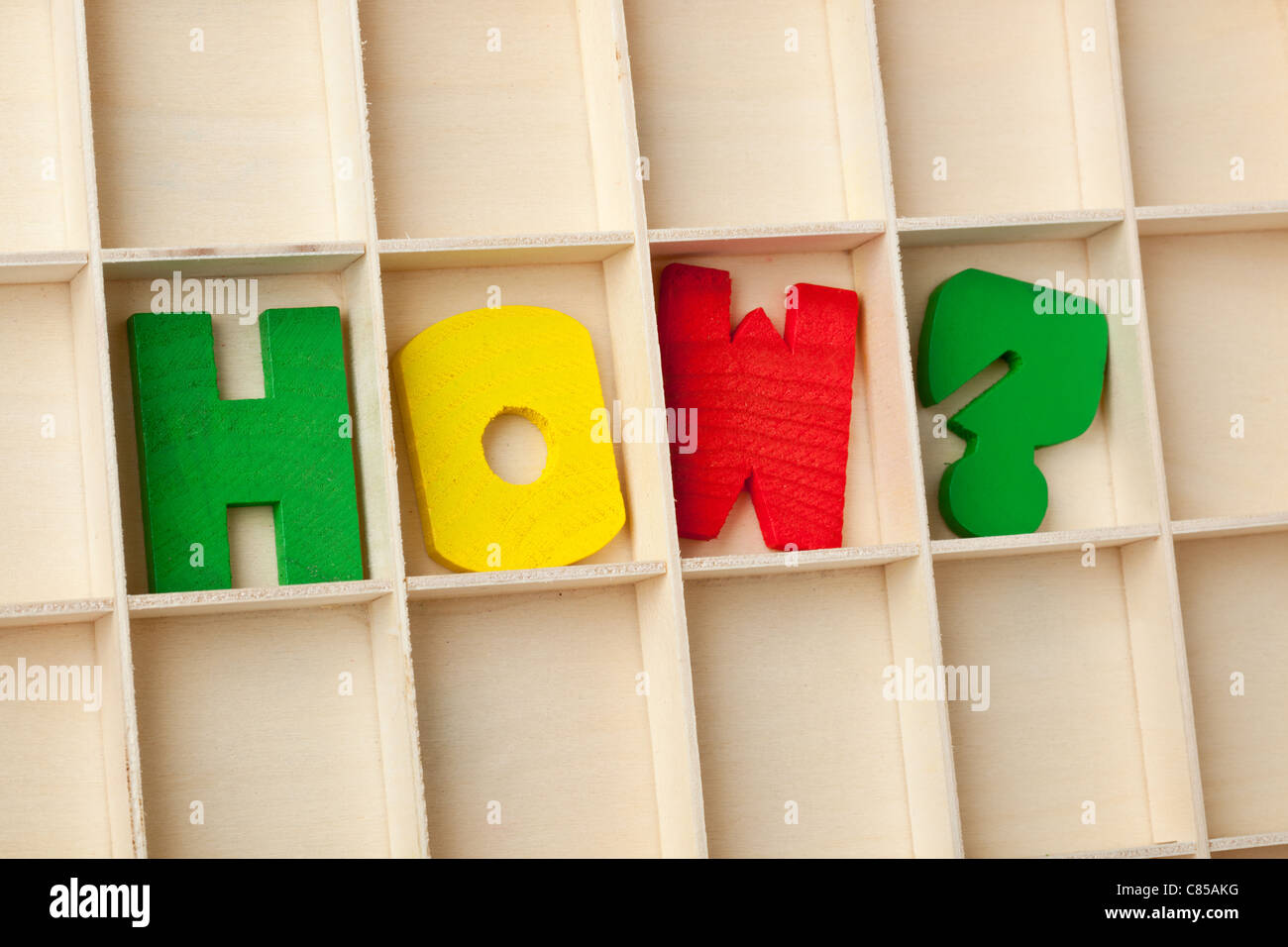 Wooden letter blocks forming the word HOW Stock Photo - Alamy