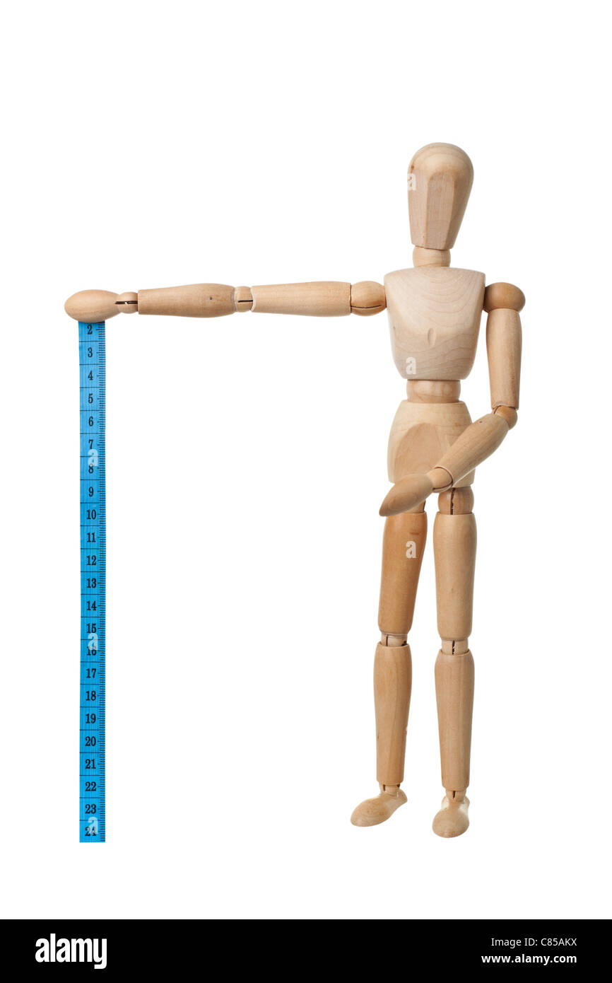 Mannequin holding a measuring tape isolated on white background Stock ...