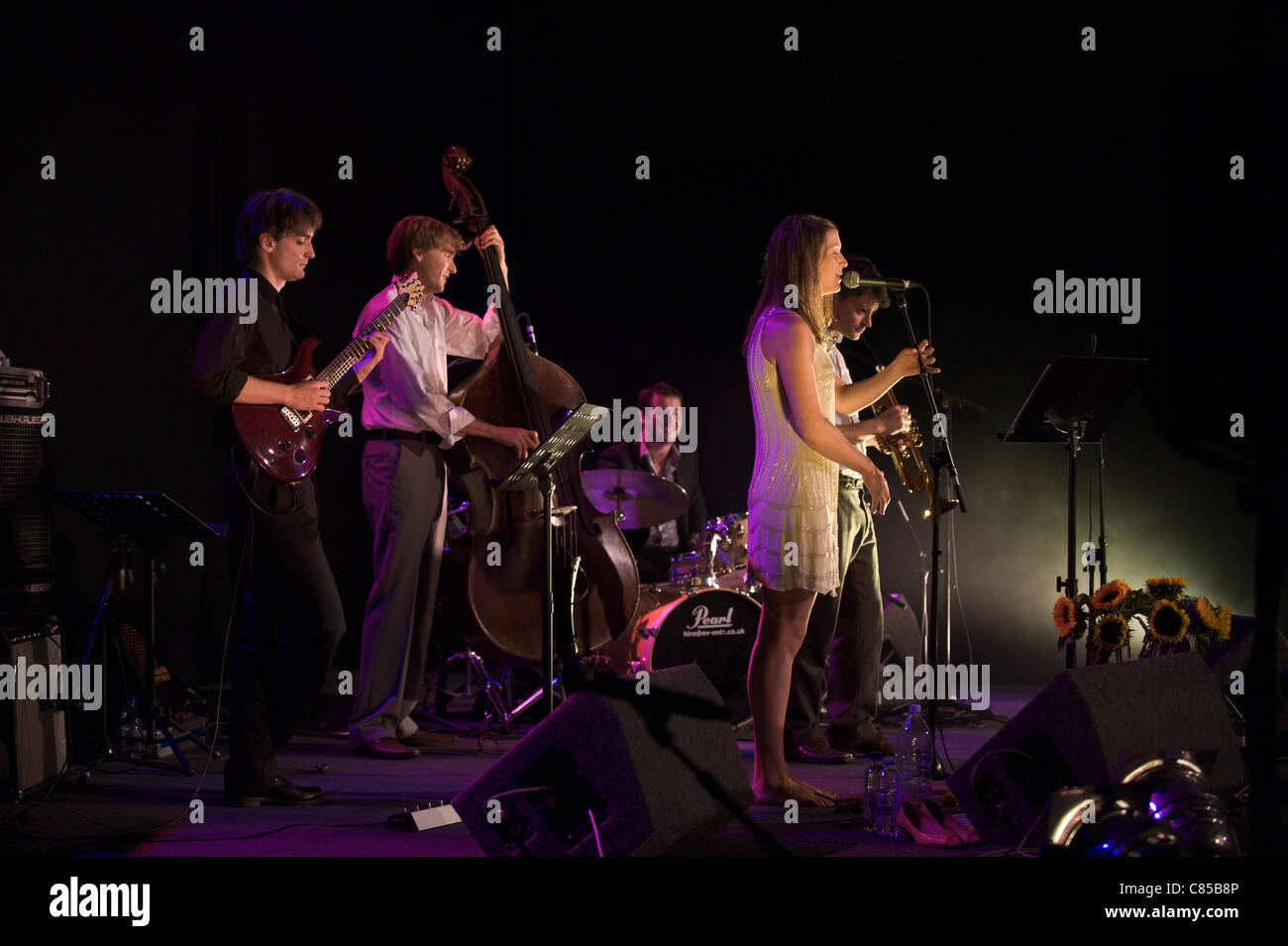 Emily Wright Project jazz singer performing on stage at Brecon Jazz ...