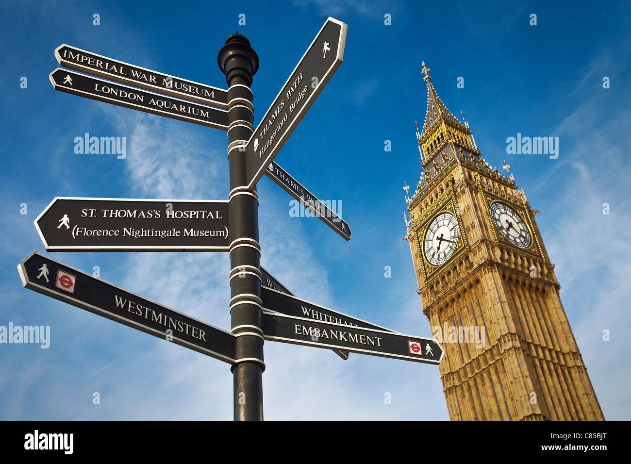 Big ben and road sign hi-res stock photography and images - Alamy