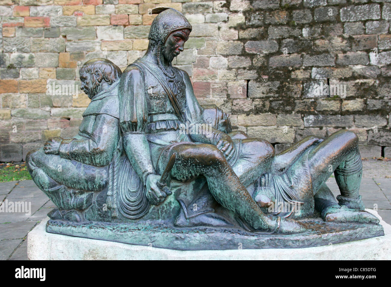 side bronze of the robin hood statue set in the former moat of ...