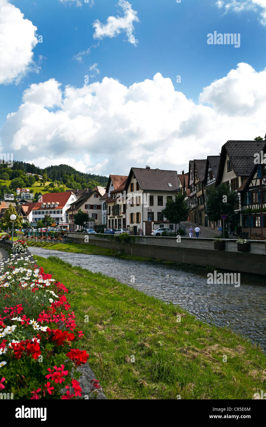 Kinzig river, Schiltach village, Black Forest Stock Photo - Alamy