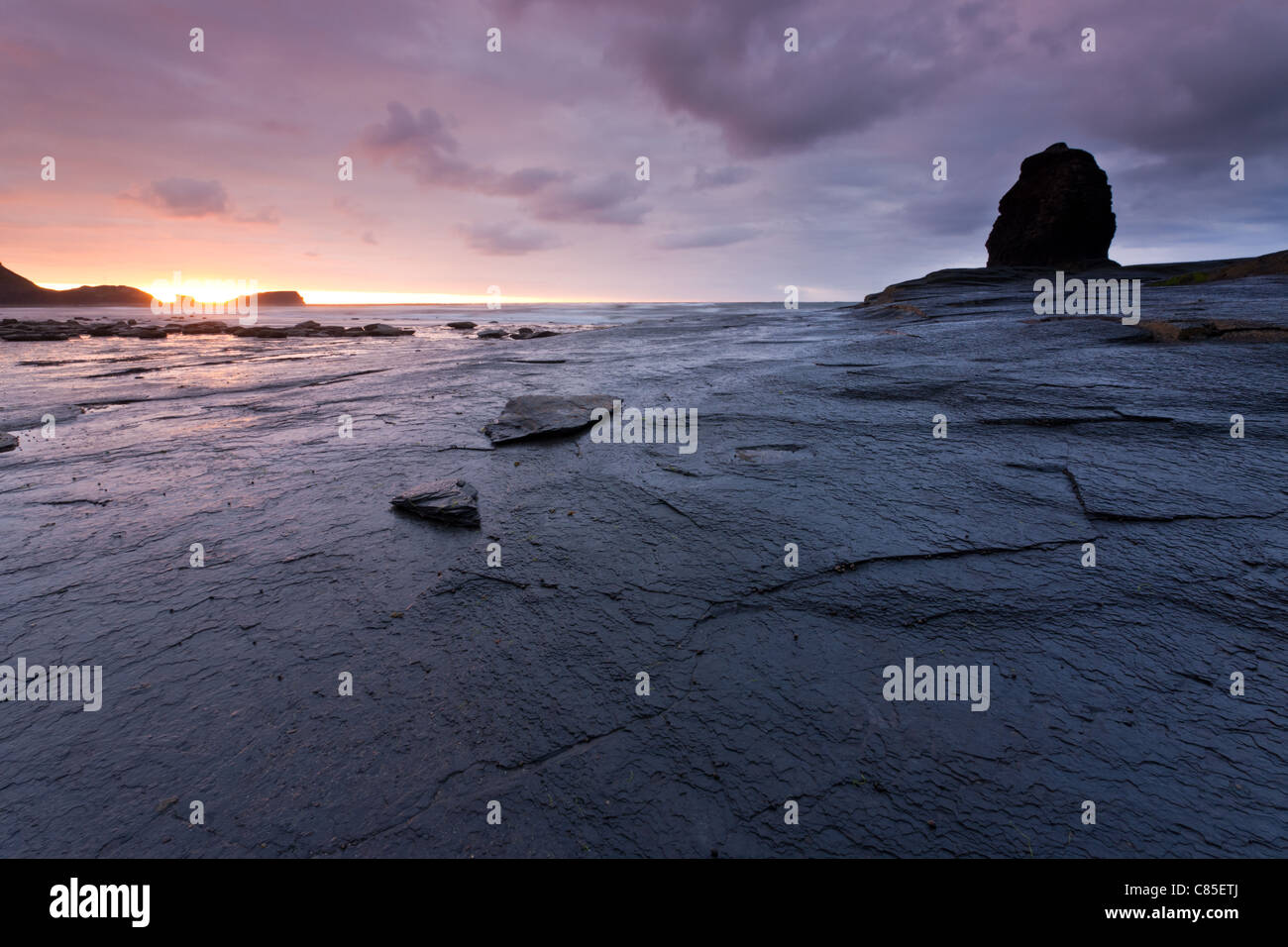 Sunset, Black Nab, Sea Stack, Saltwick Bay, Whitby, North Yorkshire ...
