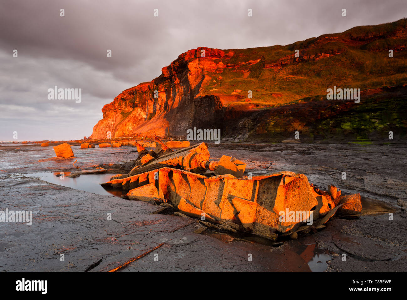 Sunset Colours, Ship Wreck, Saltwick Bay, Whitby, North Yorkshire Stock ...