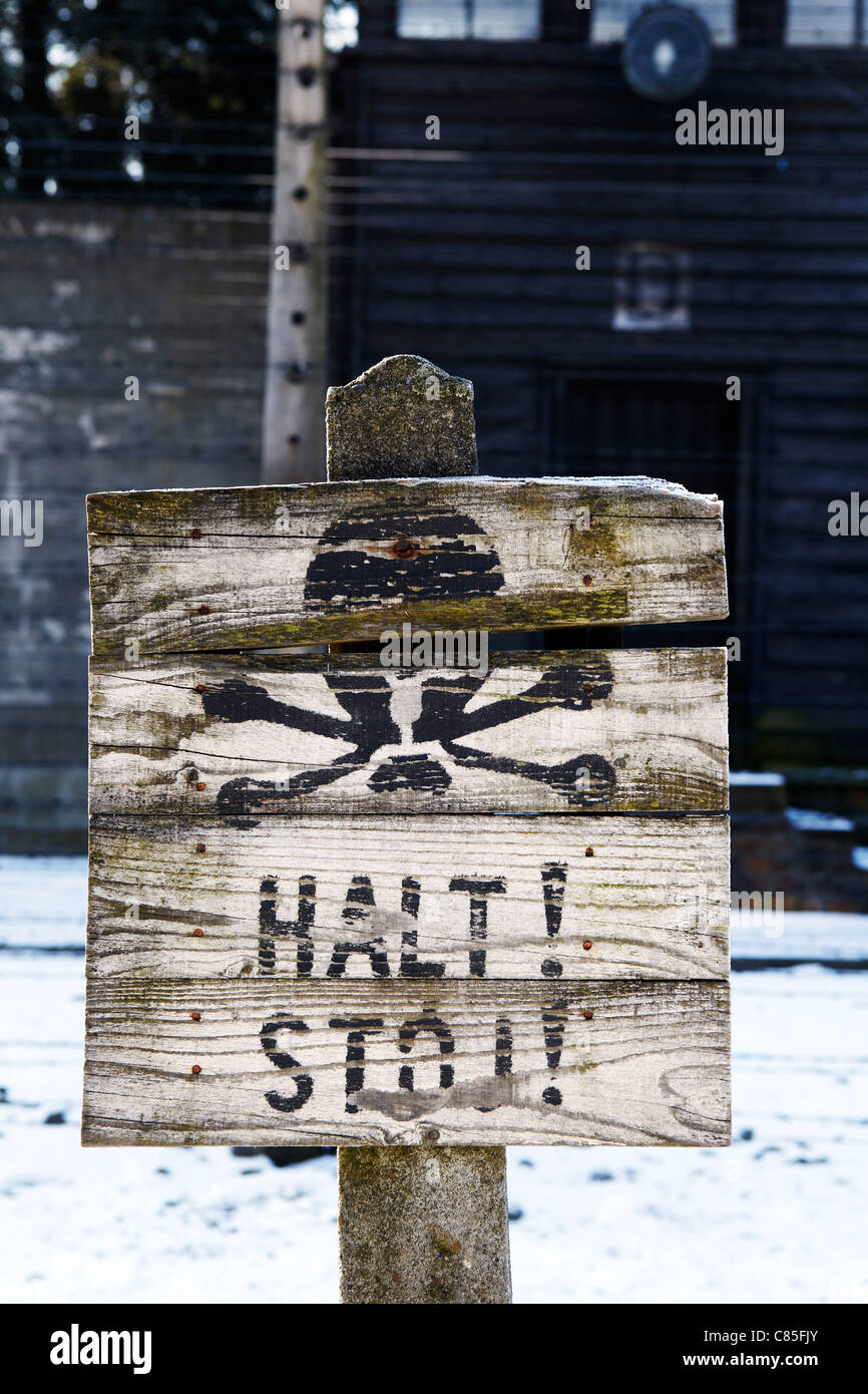 Halt stop sign, Auschwitz Stock Photo - Alamy
