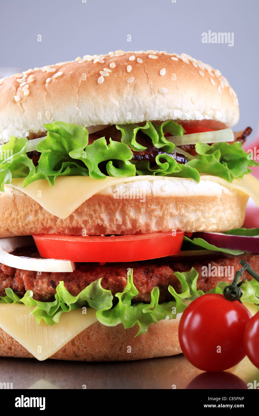 Detail double hamburger cheese hi-res stock photography and images - Alamy