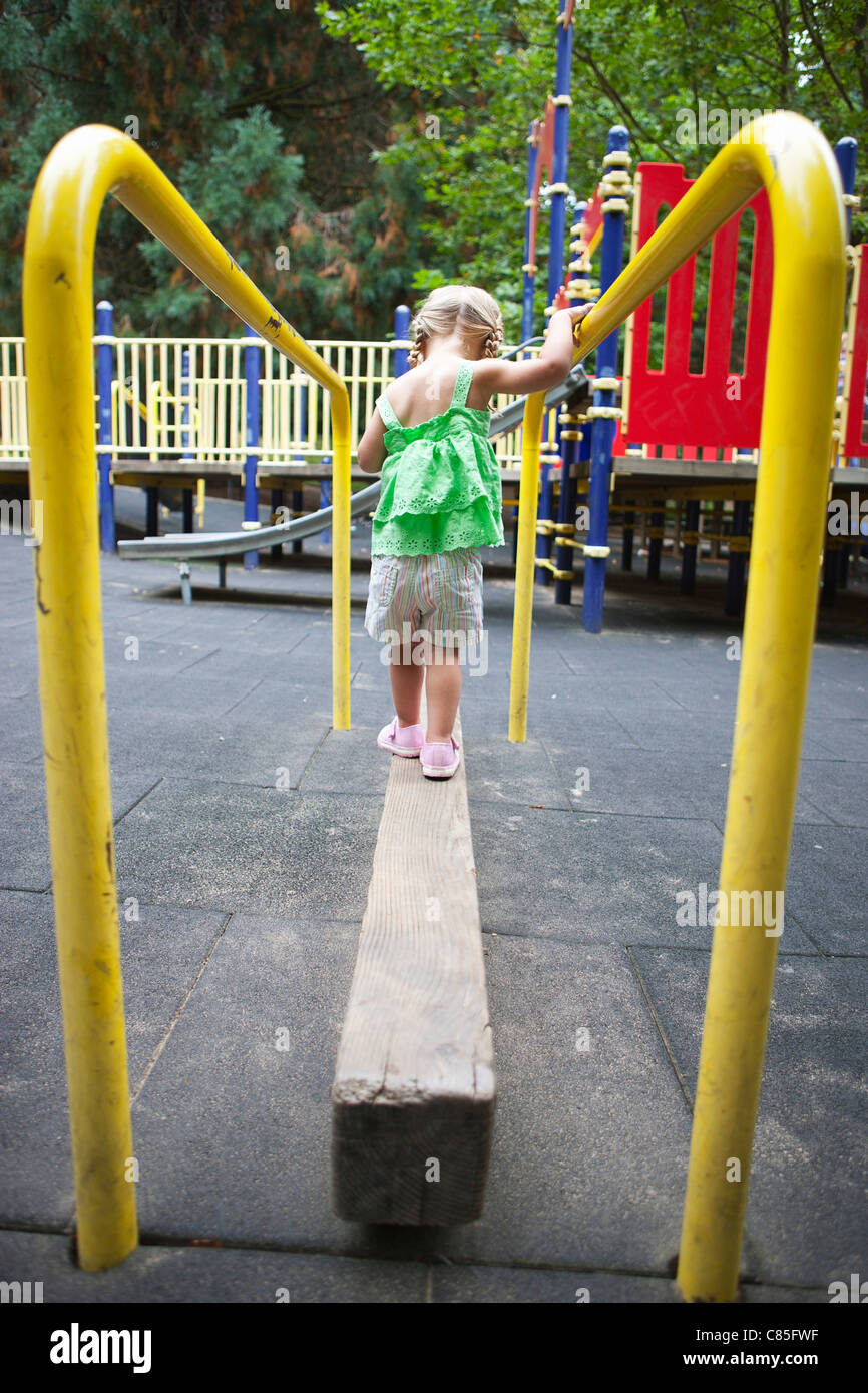 Girl Playing in Washington Park Playground, Portland, Oregon, USA Stock ...