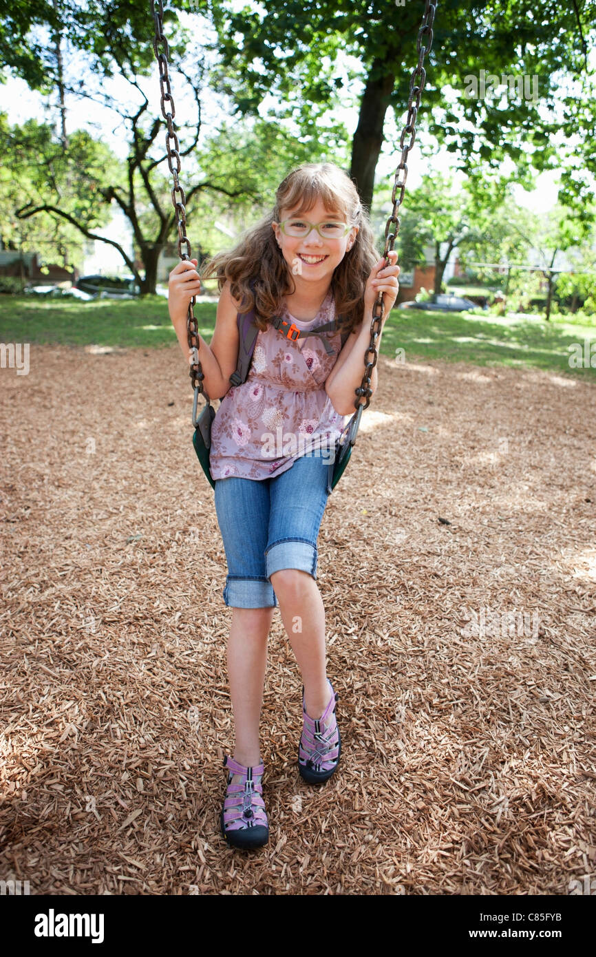 Girl Playing on Swings, Washington Park Playground, Portland, Oregon ...