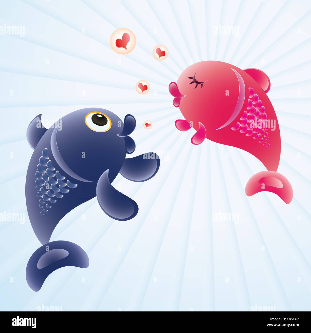 Fish in love. Romantic feelings concept illustration Stock Photo - Alamy
