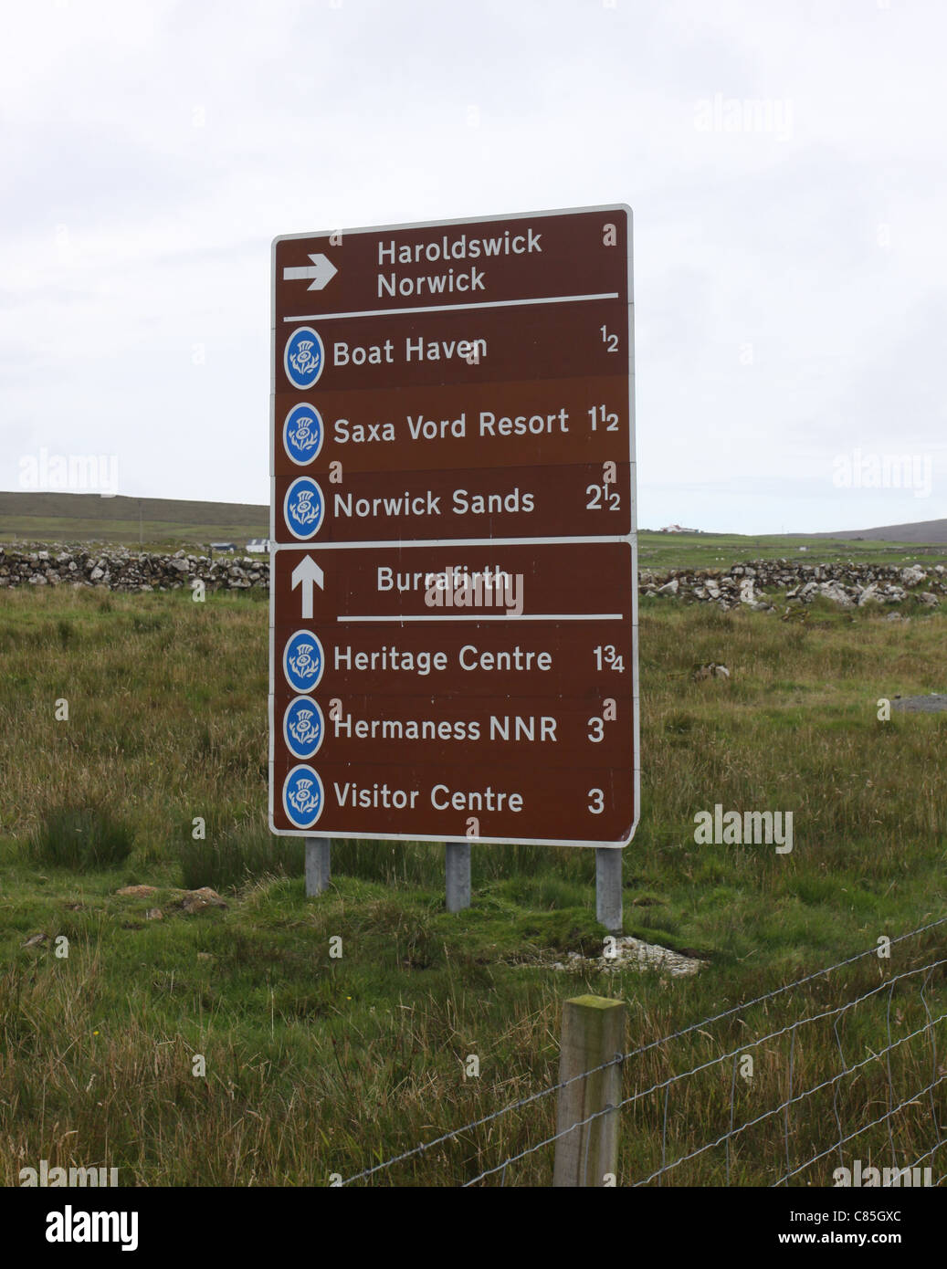 Tourist road sign Unst Shetland Islands Scotland September 2011 Stock ...