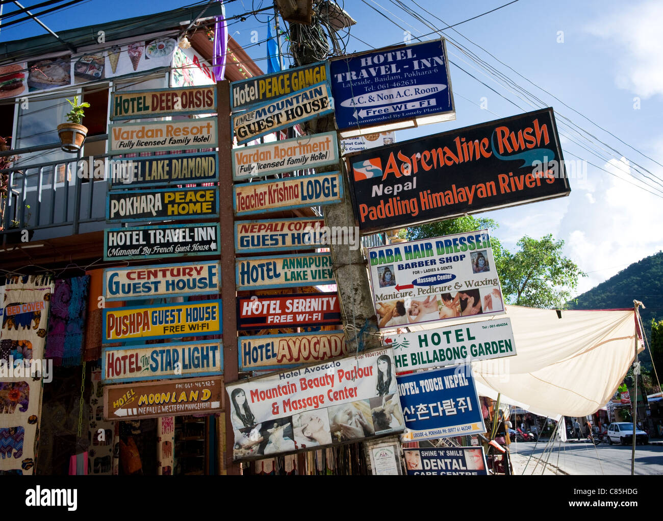 Street signs in Lakeside, Pokhara, Nepal, Asia Stock Photo - Alamy