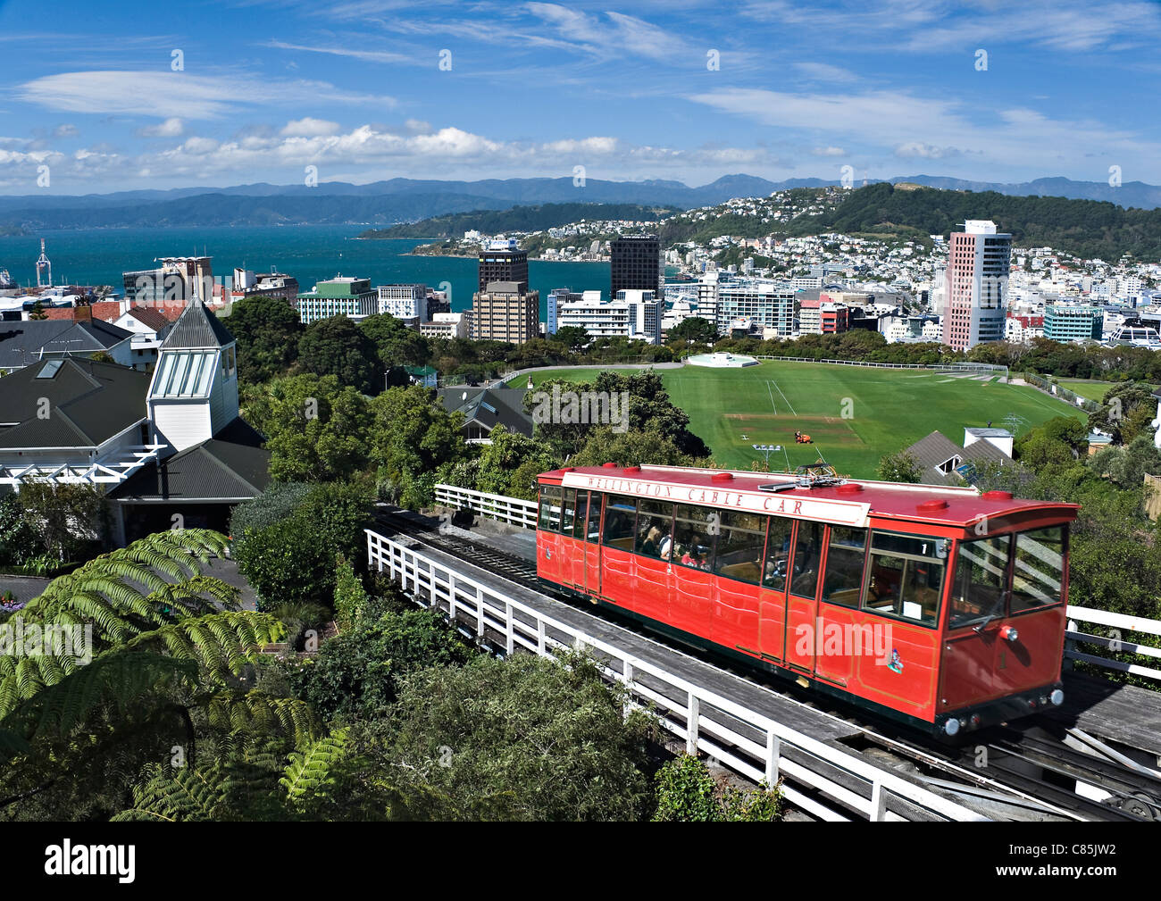 The Red Train on the Kelburn Cable Car from Botanic Gardens Overlooking ...