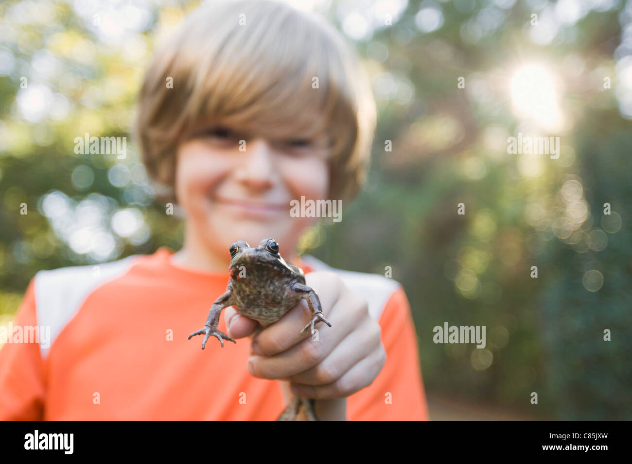 Boy Holding Frog Stock Photo - Alamy