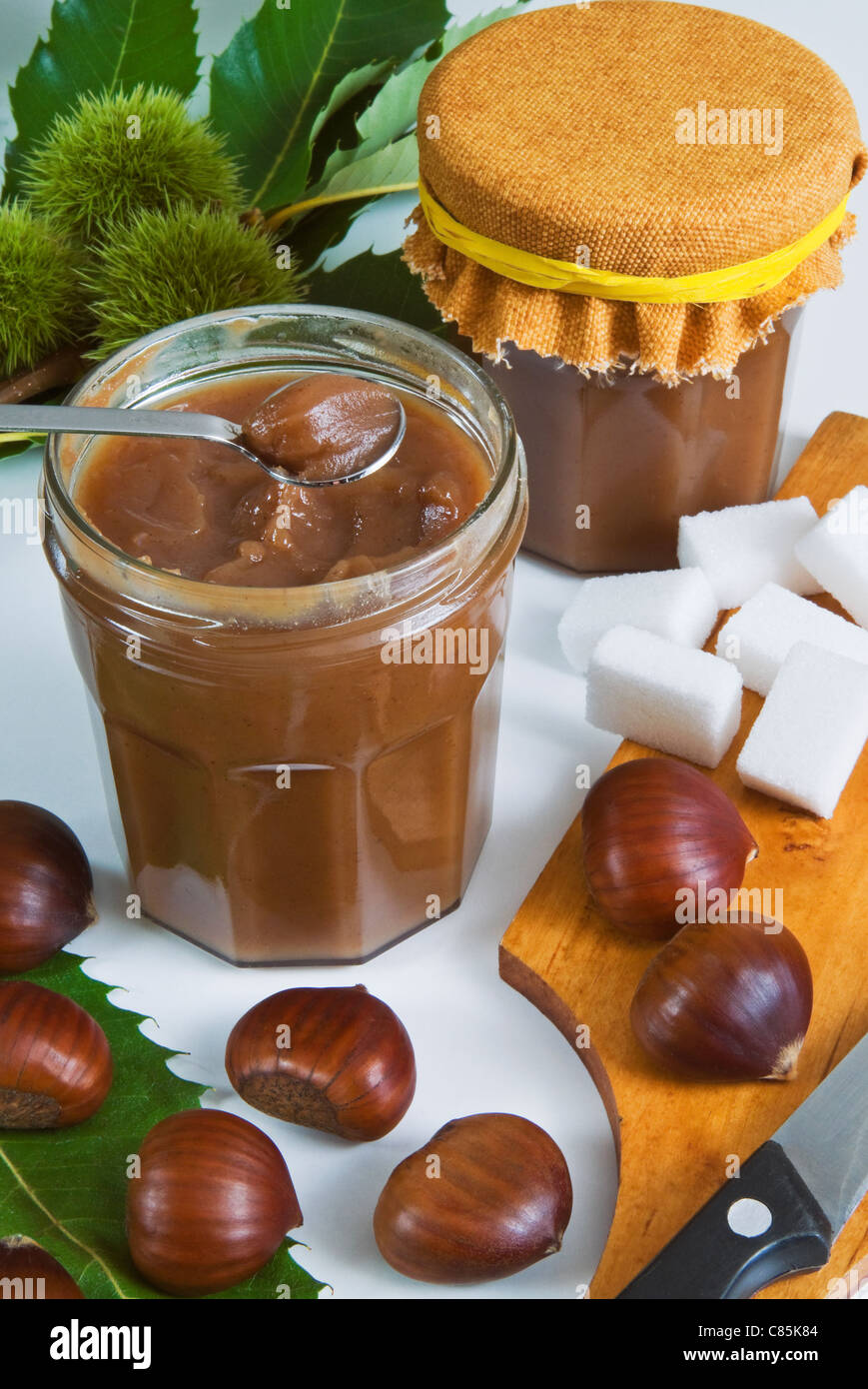 Chestnut jam in jar Stock Photo - Alamy