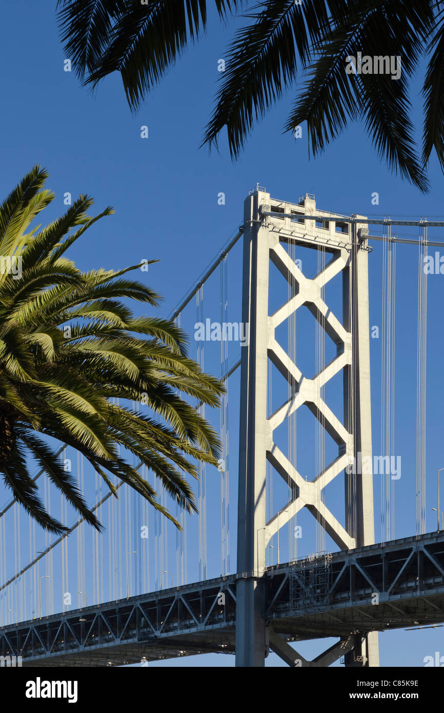 Bay Bridge with Palm Trees, Embarcadero, San Francisco, California, USA ...