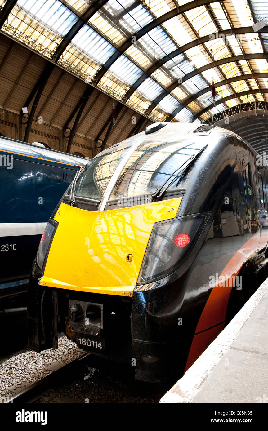 Front of a passenger train in Grand Central livery, waiting at London ...
