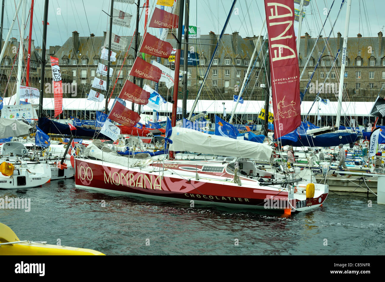 Route du Rhum, monohull racing boats in the port of St Malo (Brittany ...