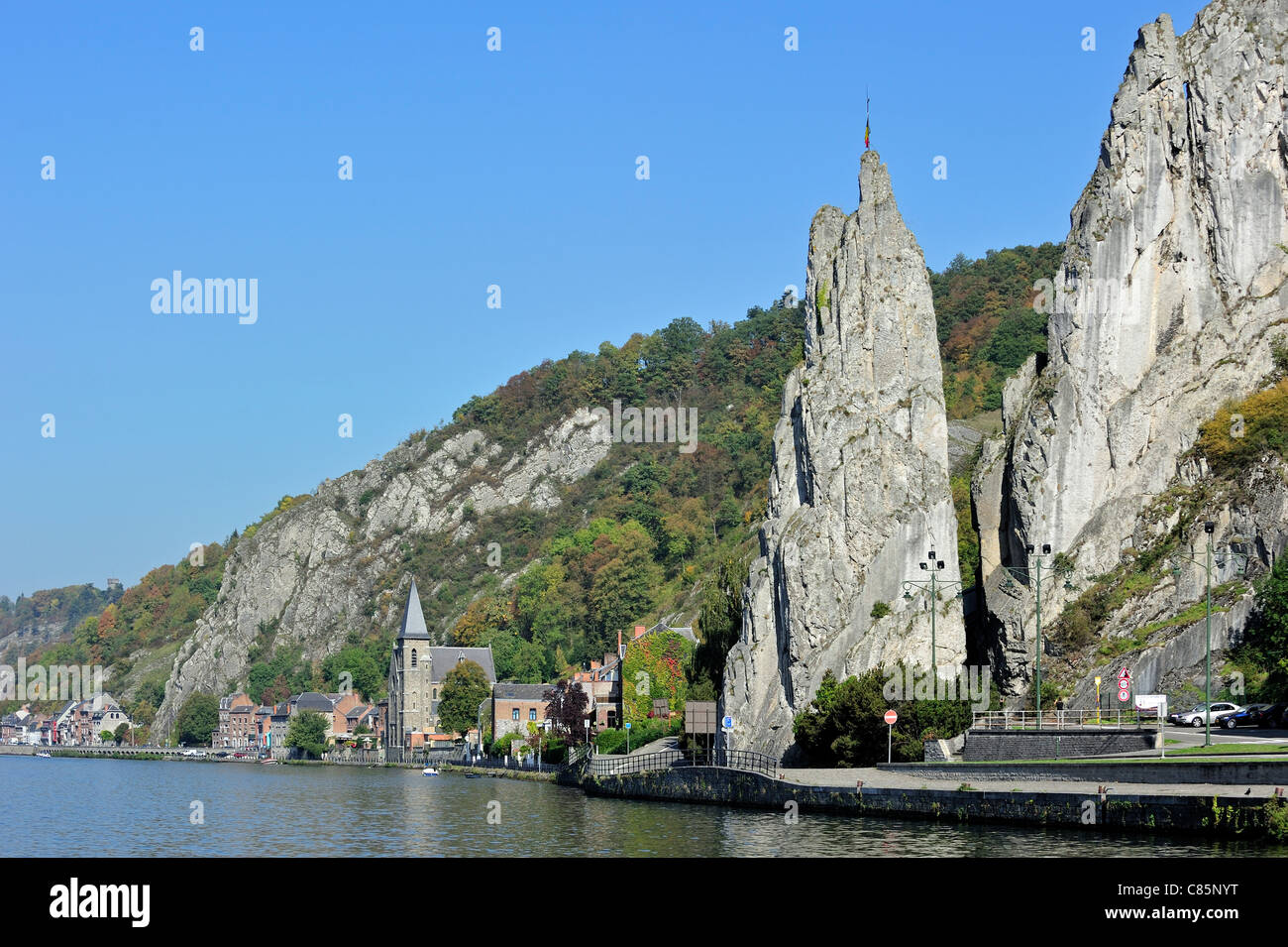 The rock formation Rocher Bayard at Dinant along the river Meuse ...