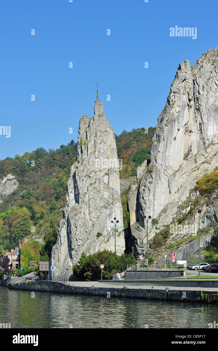 The rock formation Rocher Bayard at Dinant along the river Meuse ...