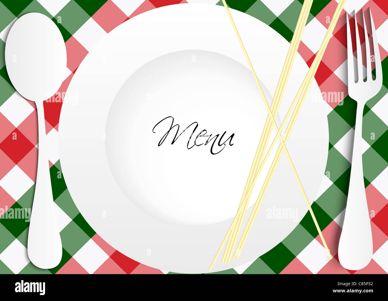 Menu Card Design - Red and Green Gingham Texture With Plate, Cutlery ...