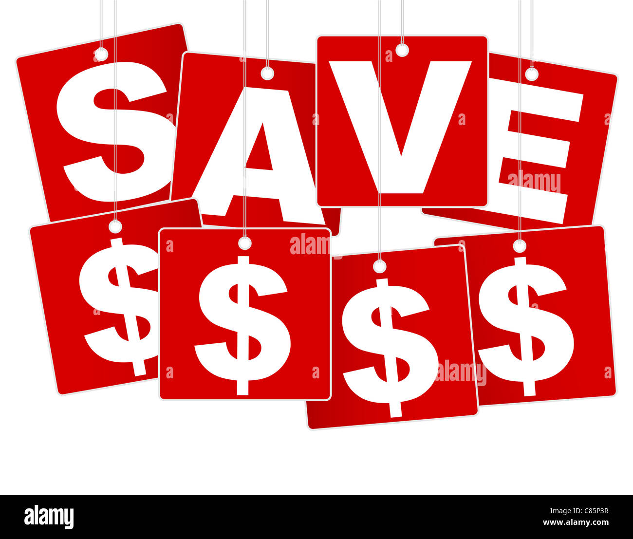 Sale Sign - White Save Money Sign on Red Background Stock Photo - Alamy