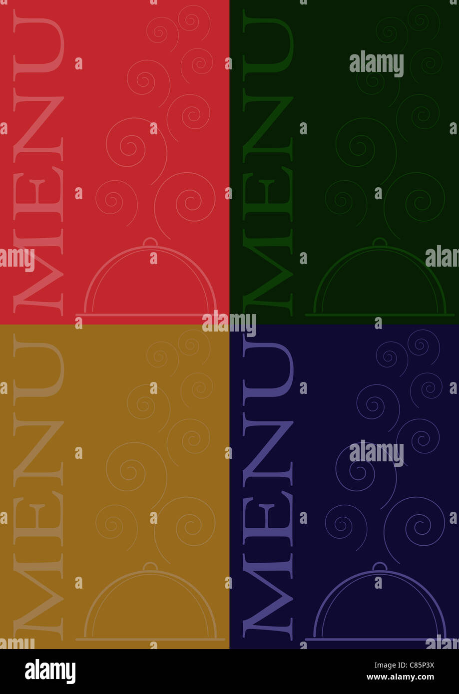 Set of Menu Card Designs - Service Plate Symbol on Dark Background ...