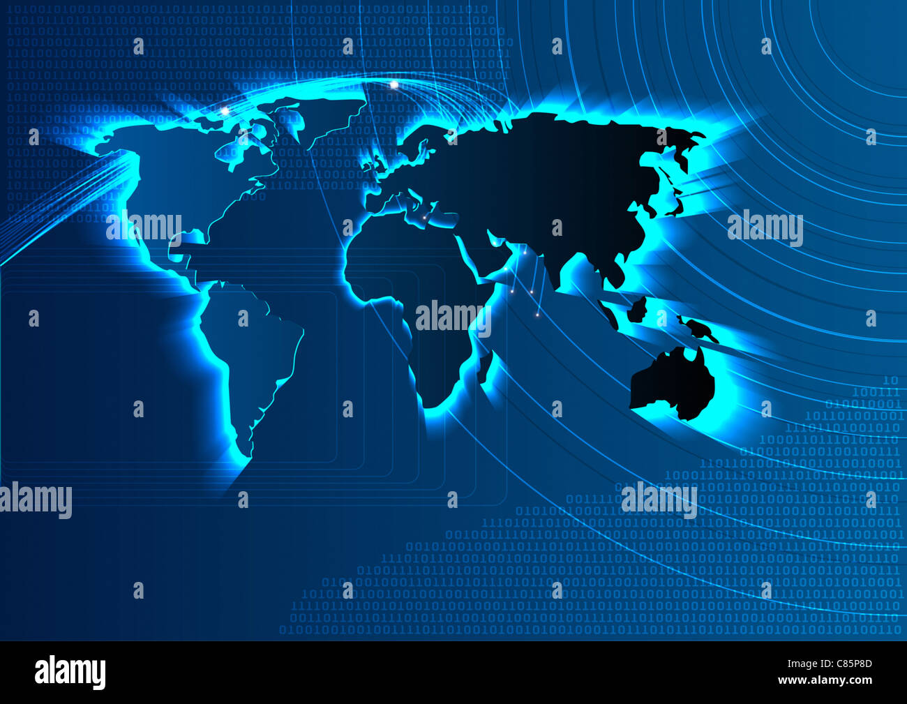 Technology Background World Map on Blue Stock Photo - Alamy