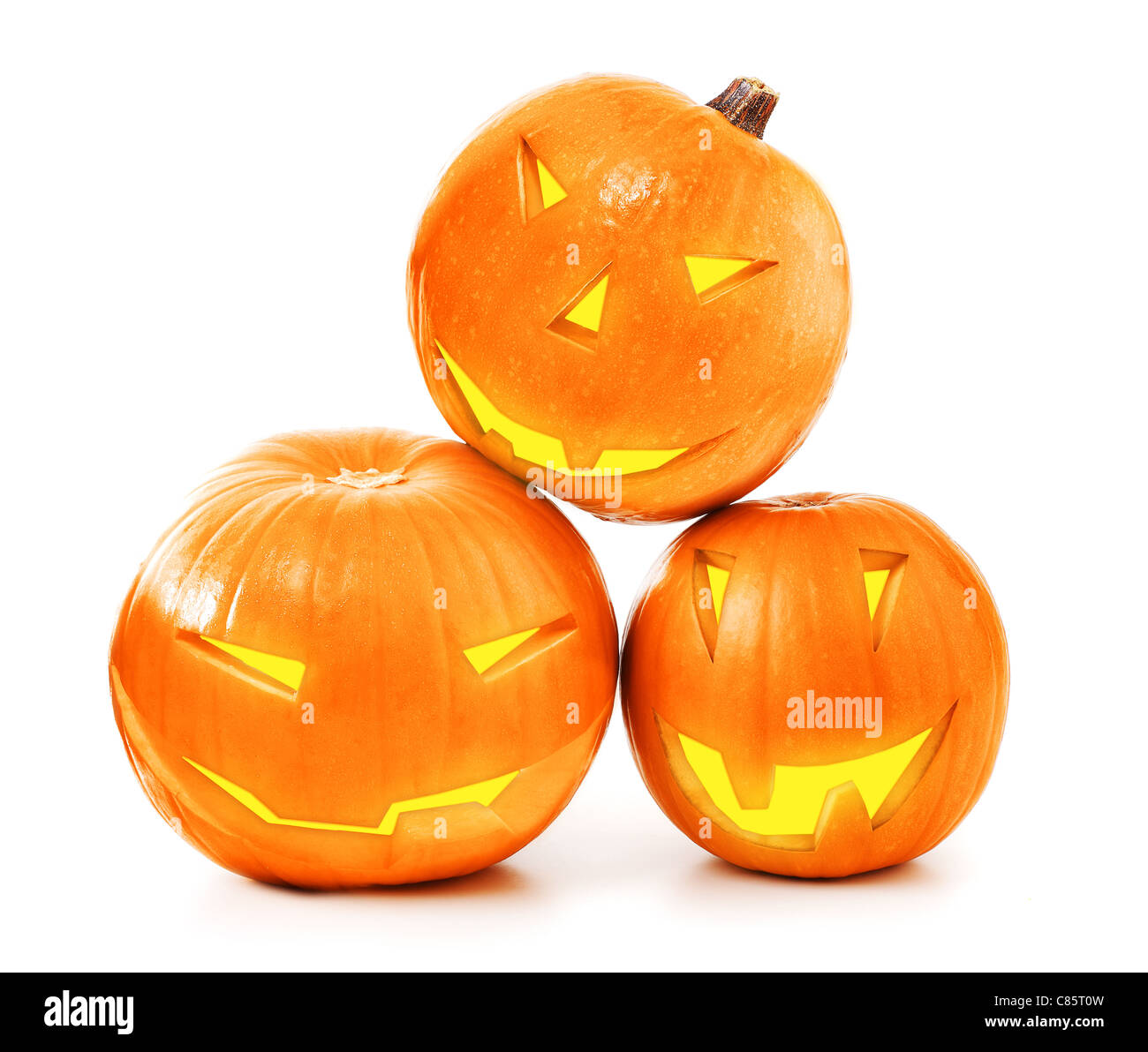 Halloween glowing pumpkins isolated on white background, traditional ...