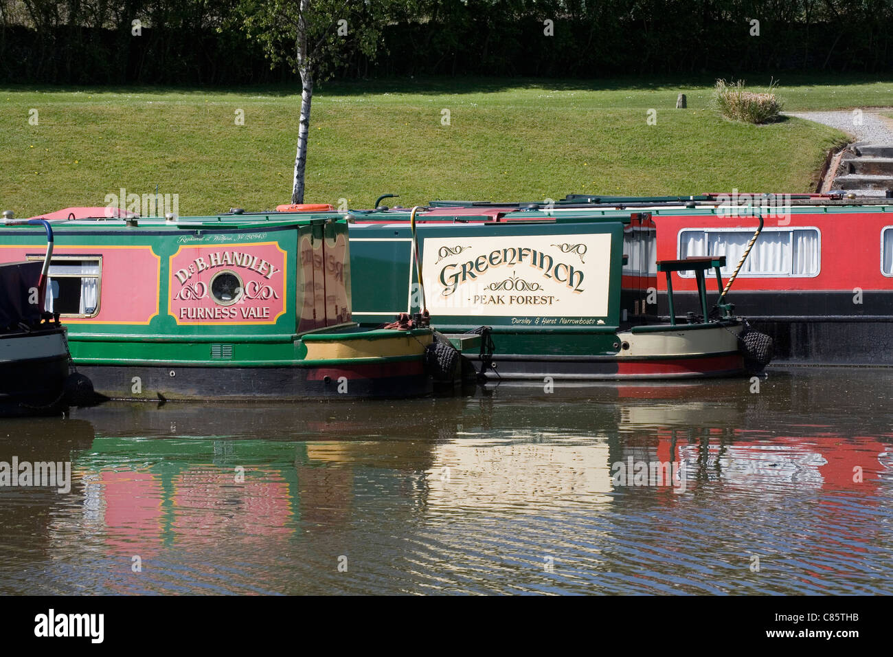 Narrow Boats moored at a Marina on The Peak Forest Canal Whaley Bridge ...