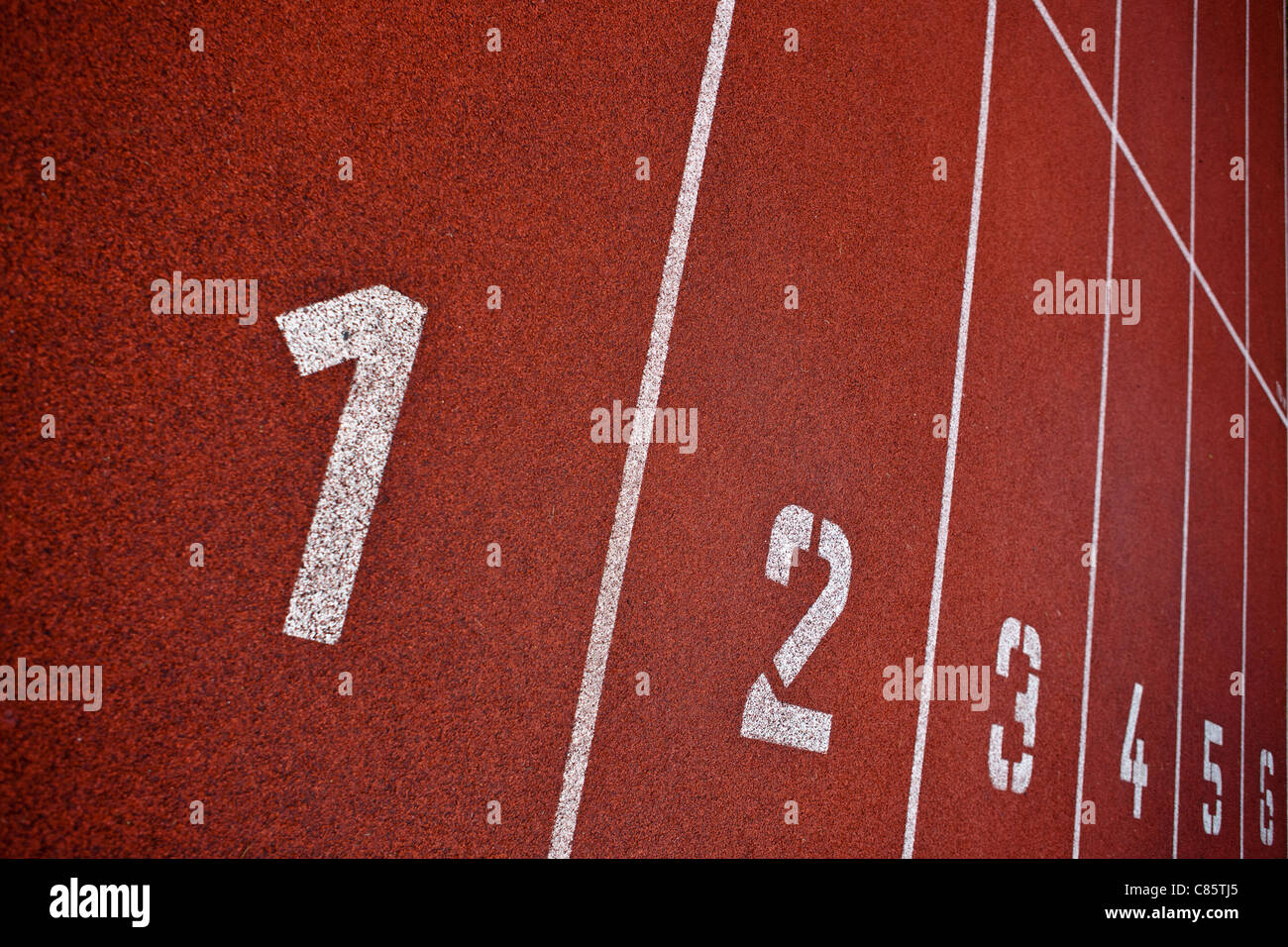 Sport grounds concept - Athletics Track Lane Numbers Stock Photo - Alamy